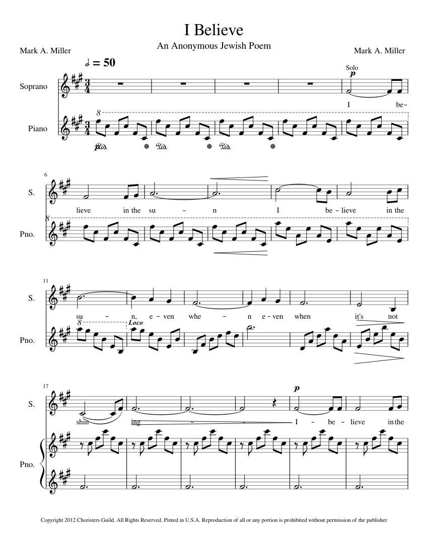 I Believe: Mark A. Miller SATB + piano accompaniement sheet music for ...