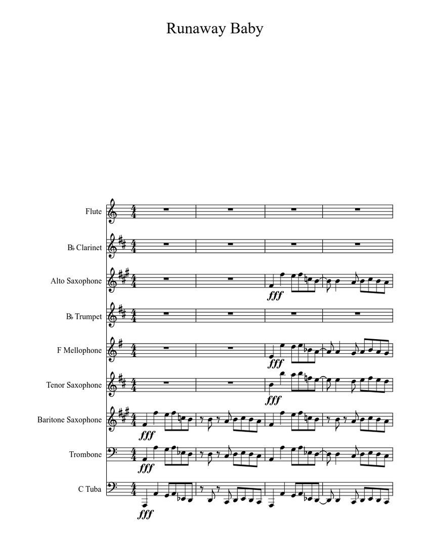 Runaway Baby Sheet music for Trumpet (In B Flat), Saxophone (Alto ...