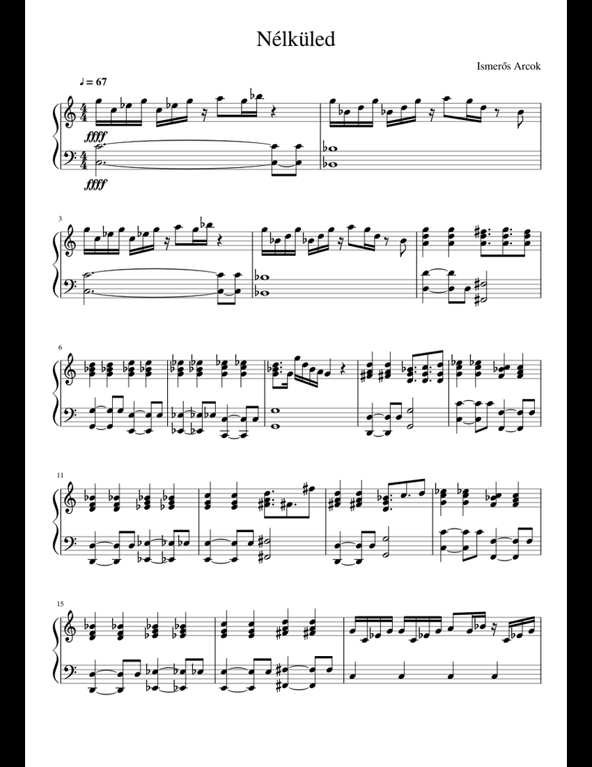 Nélküled sheet music for Piano download free in PDF or MIDI
