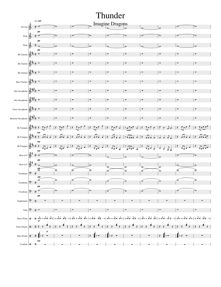 Thunder sheet music for Flute, Clarinet, Piccolo, Alto Saxophone ...
