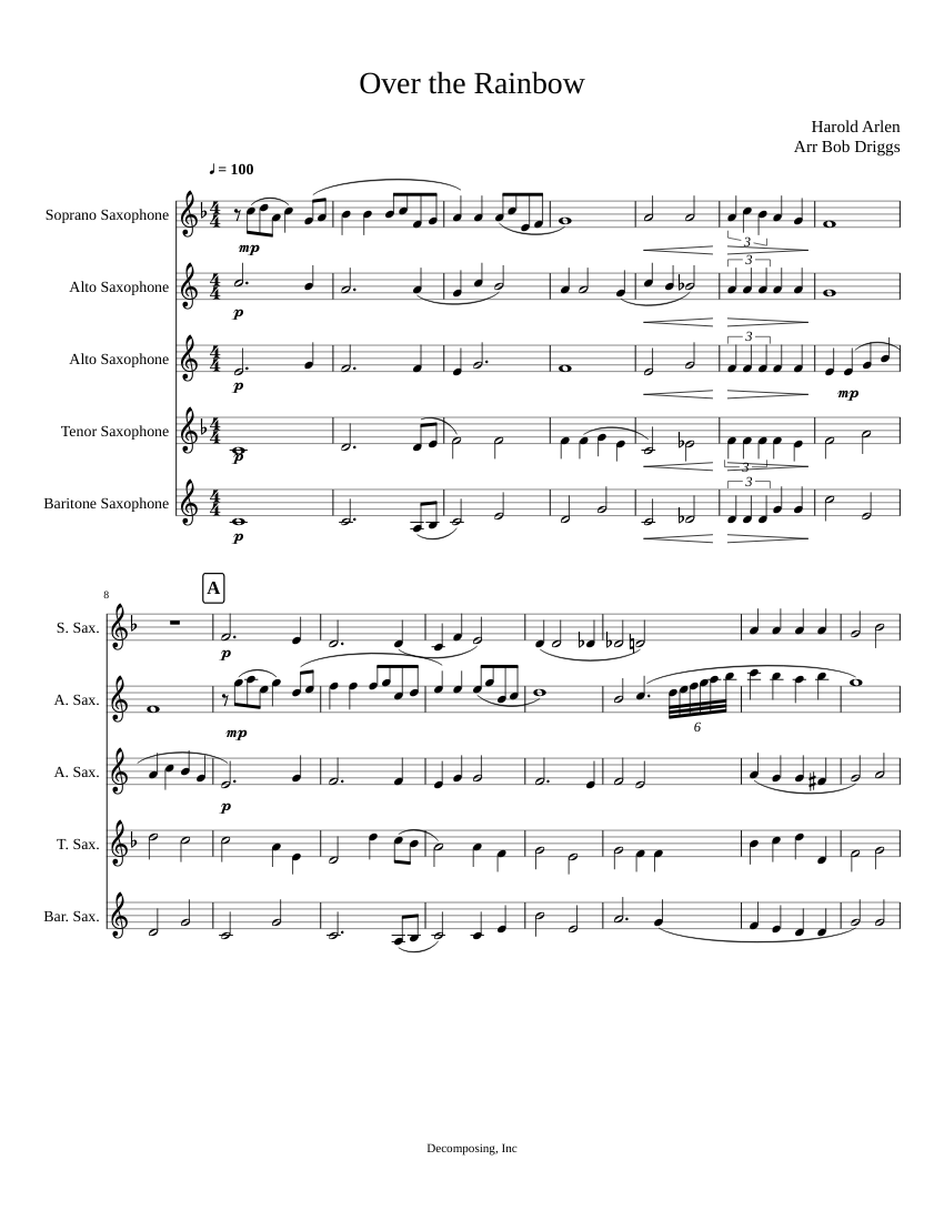 Somewhere Over the Rainbow sheet music for Soprano Saxophone, Alto ...