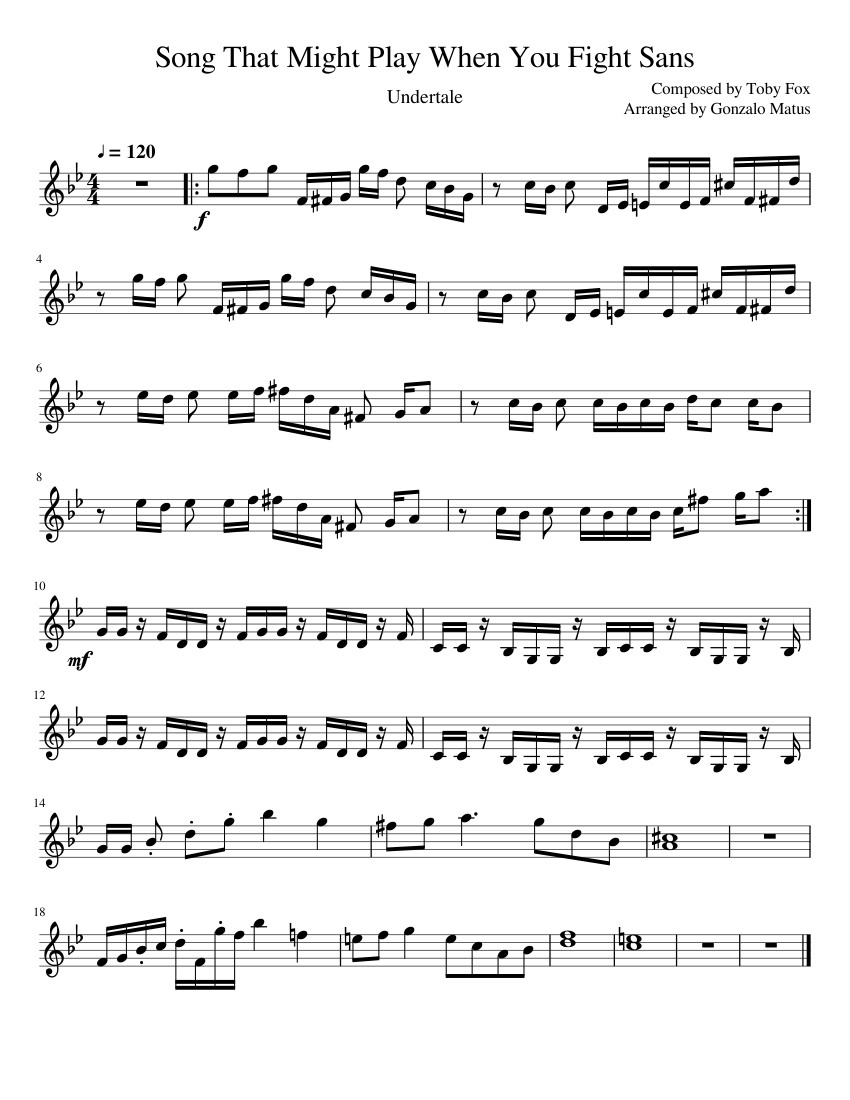 Song That Might Play When You Fight Sans - Violin Solo sheet music for ...
