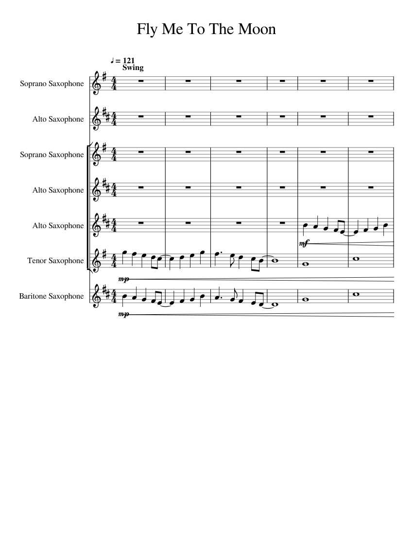 Fly Me To The Moon sheet music for Soprano Saxophone, Alto Saxophone ...