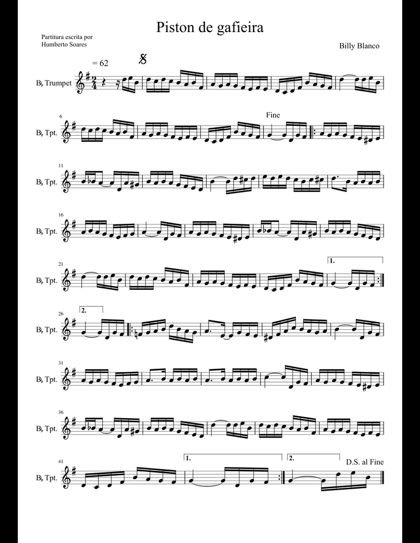 Piston de gafieira sheet music for Trumpet download free in PDF or MIDI