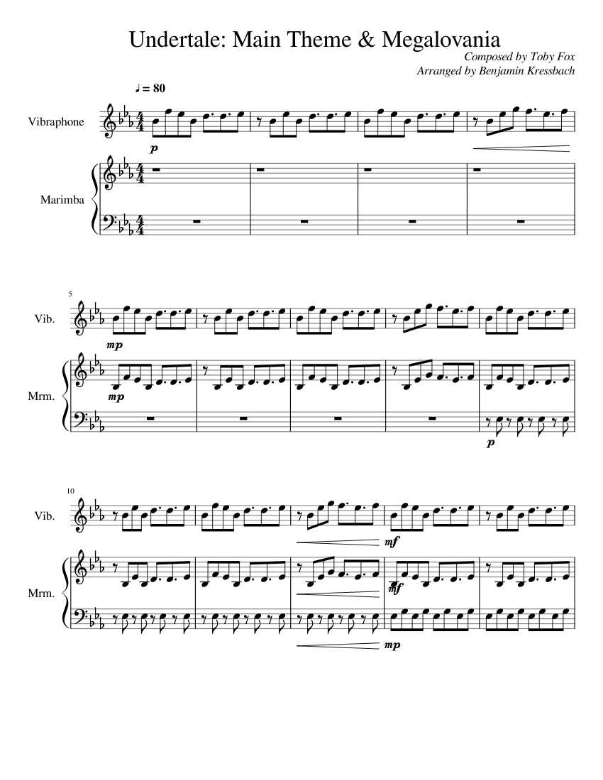 Undertale: Main Theme & Megalovania sheet music for Piano, Percussion download free in PDF or MIDI