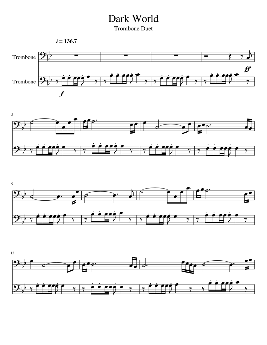 Dark World - Trombone Duet Sheet music for Trombone | Download free in ...