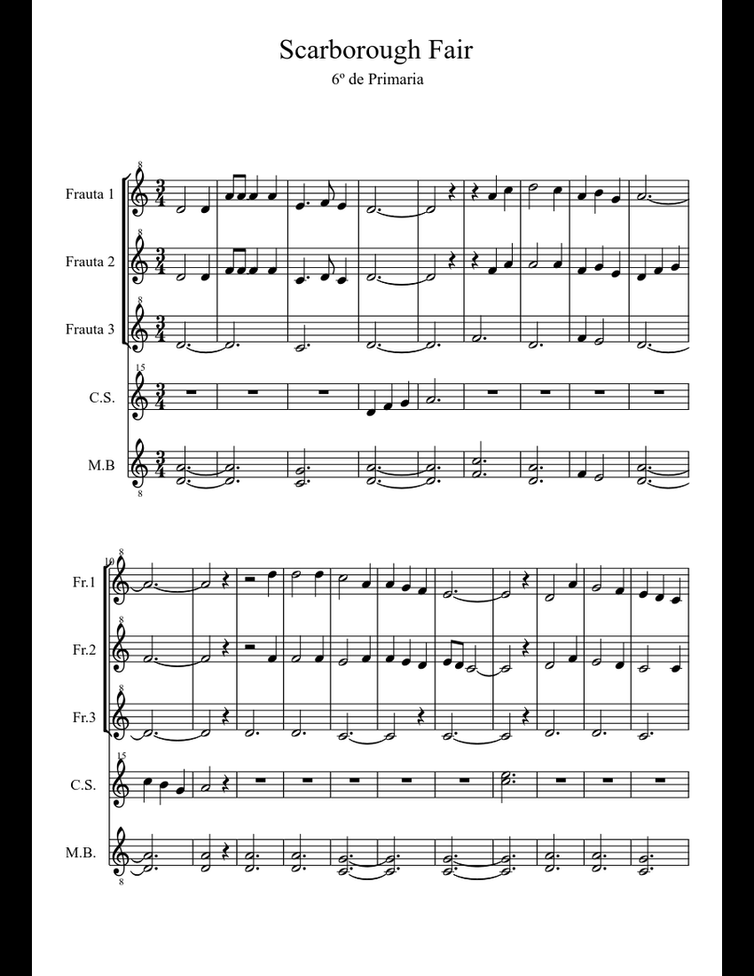 Scarborough Fair sheet music for Recorder, Percussion download free in ...