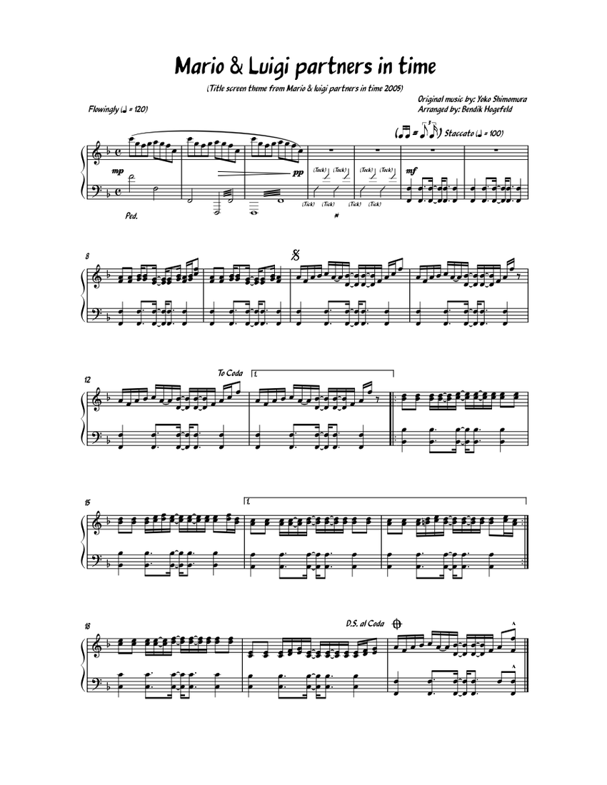 Mario and Luigi partners in time (Title screen theme) Sheet music for ...