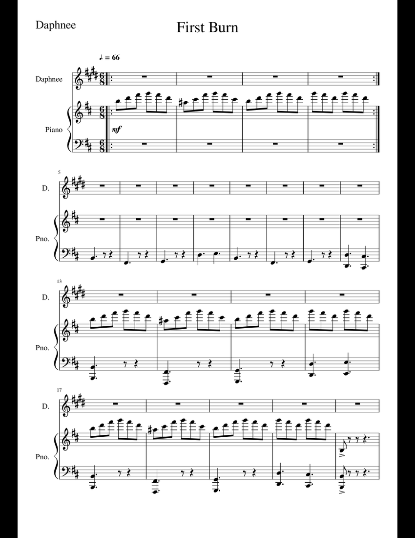 First Burn Daphnee sheet music for Clarinet, Piano download free in PDF ...