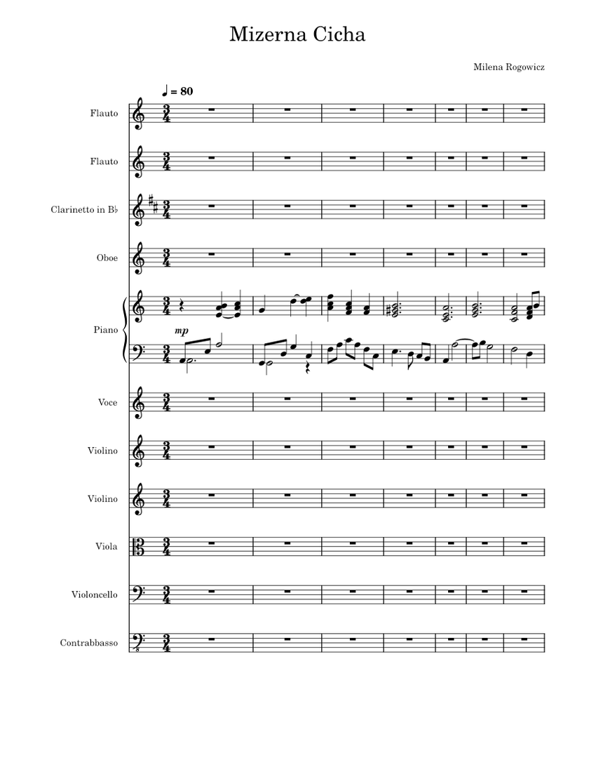 Mizerna Cicha sheet music for Violin, Piano, Flute, Clarinet download free in PDF or MIDI