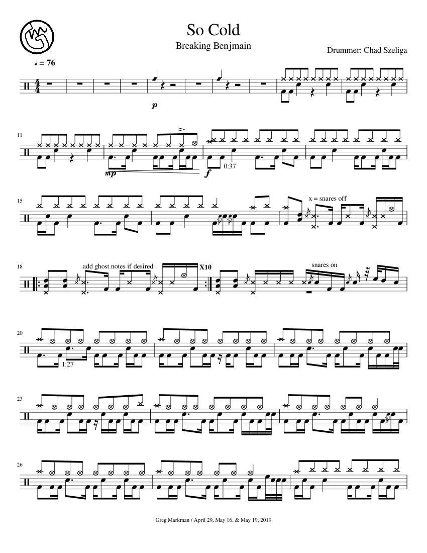 Breaking Benjamin - So Cold Sheet music for Drum Group (Solo ...