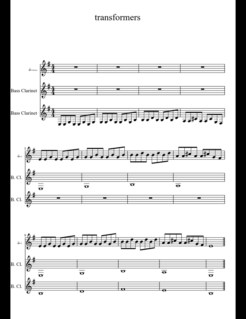 transformers sheet music for Clarinet download free in PDF or MIDI