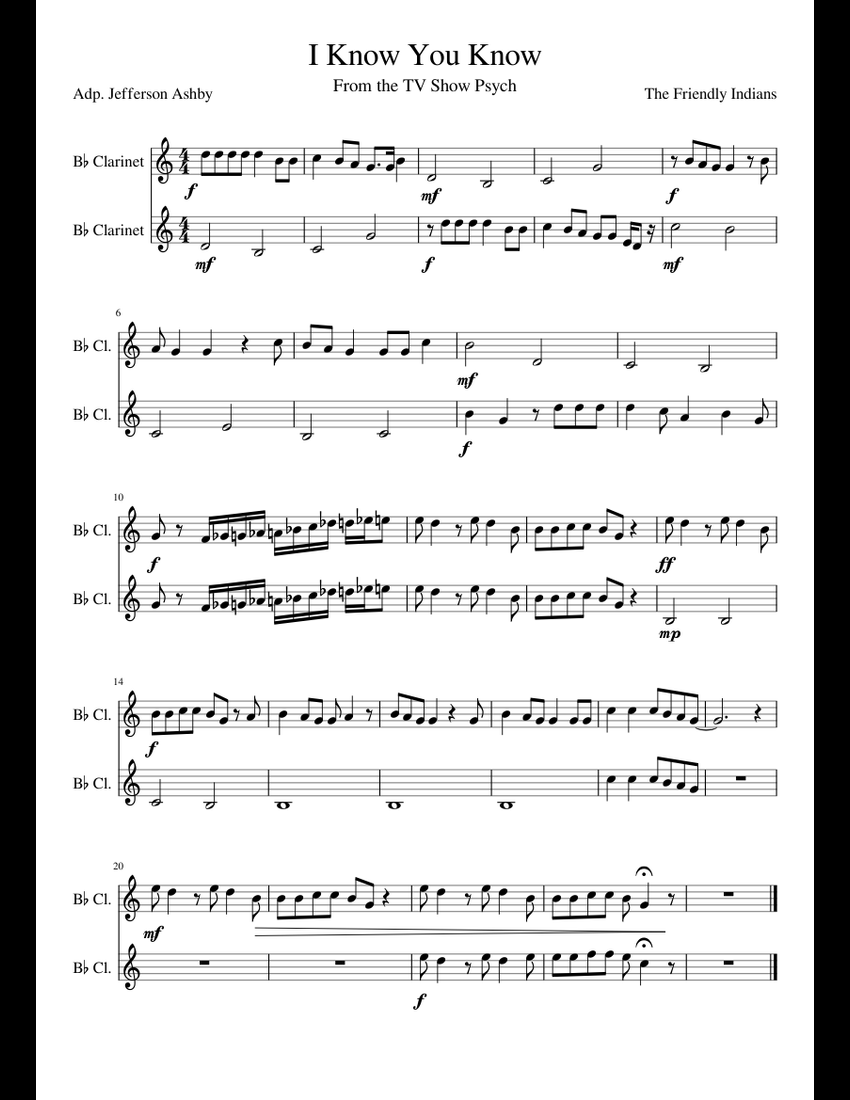 I Know You Know by The Friendly Indians (Clarinet Duet) sheet music for ...