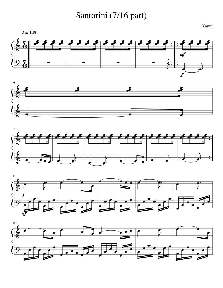 Yanni-Santorini (pt. 2) Sheet music for Piano | Download free in PDF or MIDI | Musescore.com