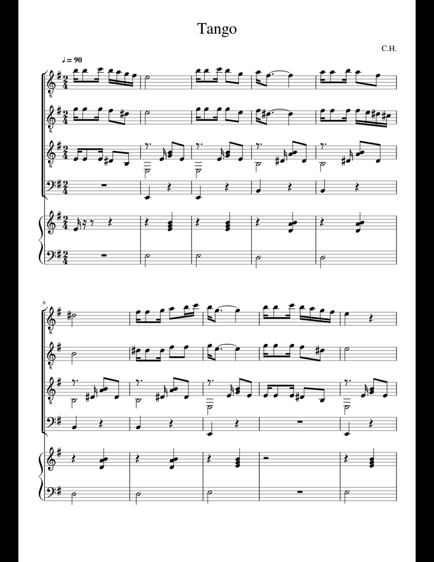 Tango sheet music for Guitar, Cello, Harp download free in PDF or MIDI