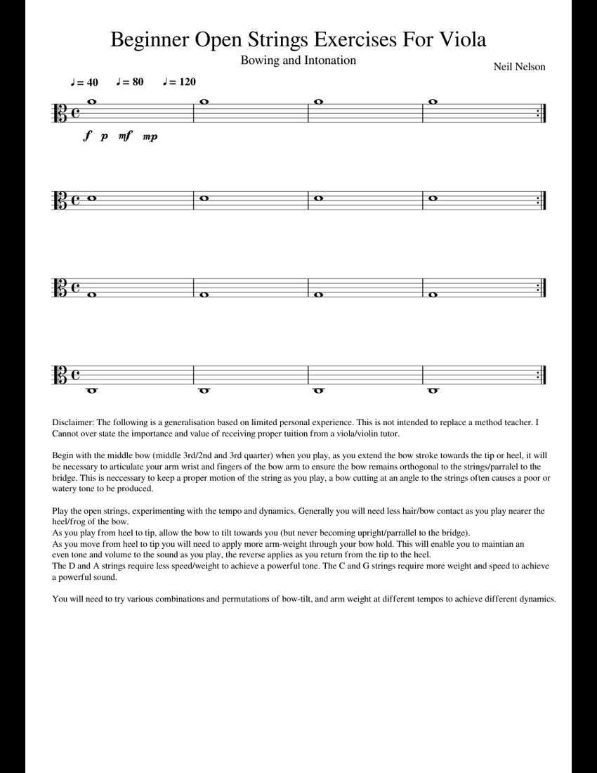 Beginner Open Strings Exercises For Viola sheet music for Viola ...