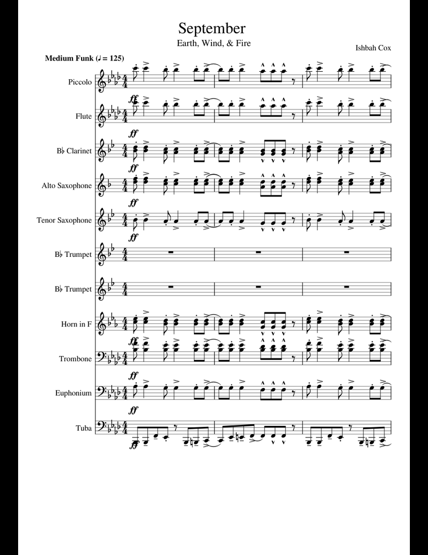 September sheet music for Flute, Clarinet, Piccolo, Alto Saxophone ...