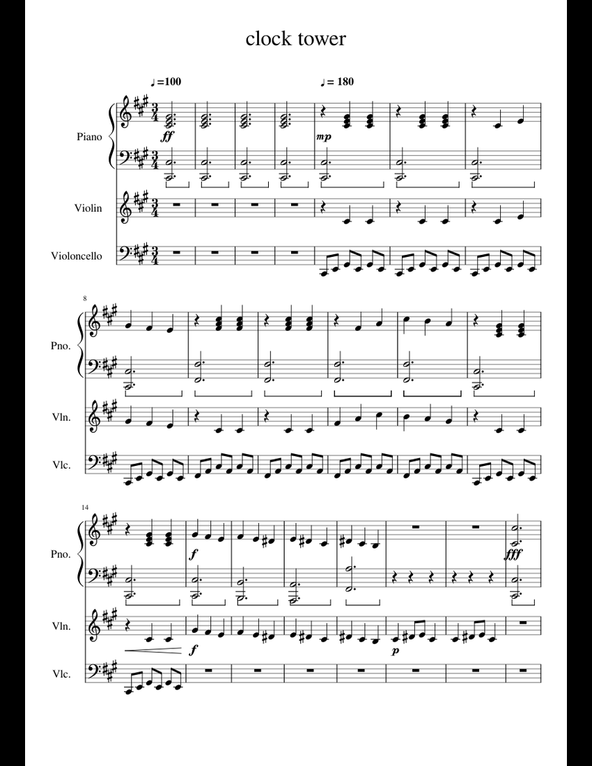 Clock Tower sheet music for Piano, Violin, Cello download free in PDF ...