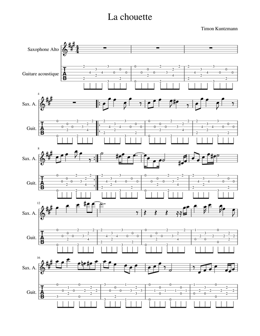 La Chouette (première compo) Sheet music for Saxophone (Alto), Guitar ...