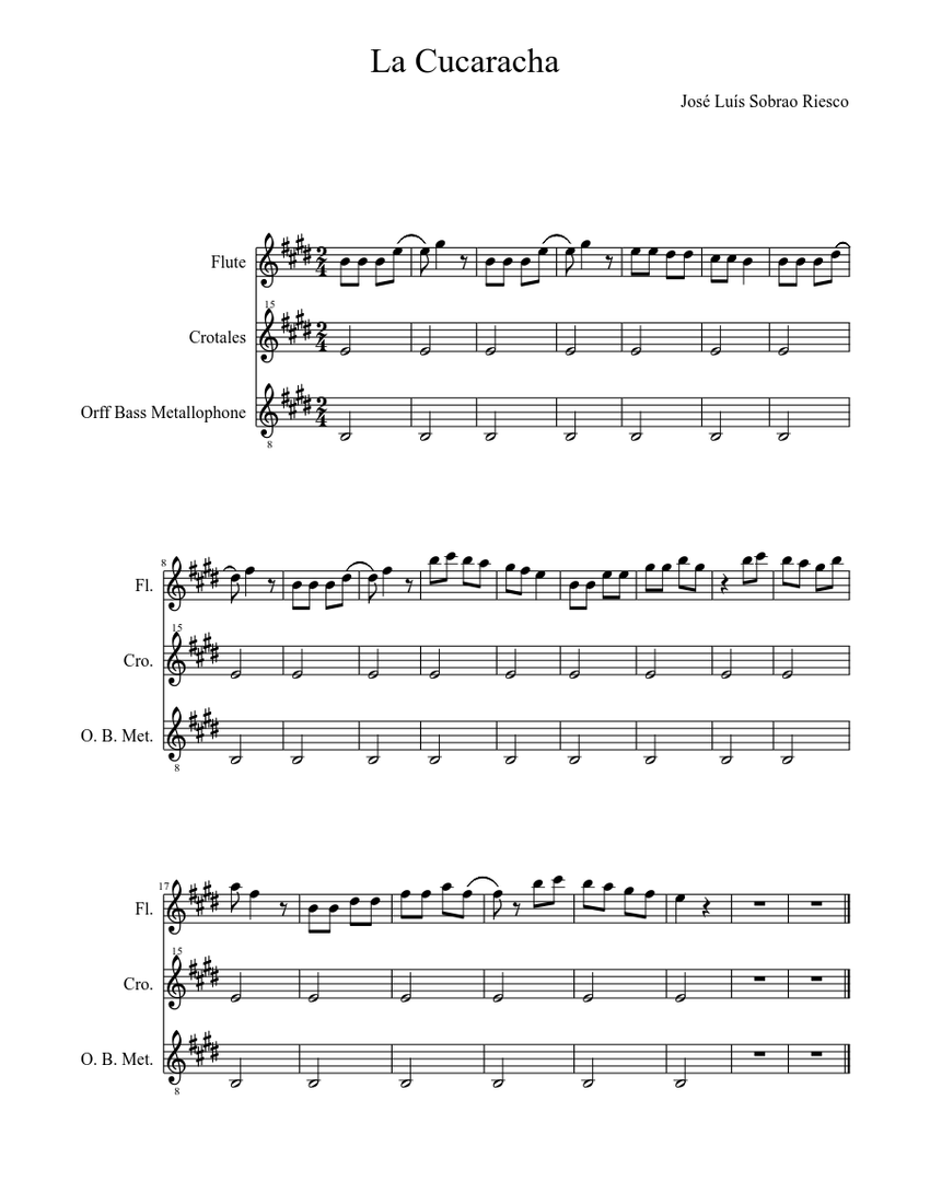 La Cucaracha Sheet music for Flute (Solo) | Musescore.com