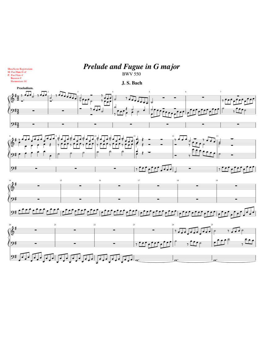 J. S. Bach: Prelude and Fugue in G major, BWV 550 Sheet music for Organ ...