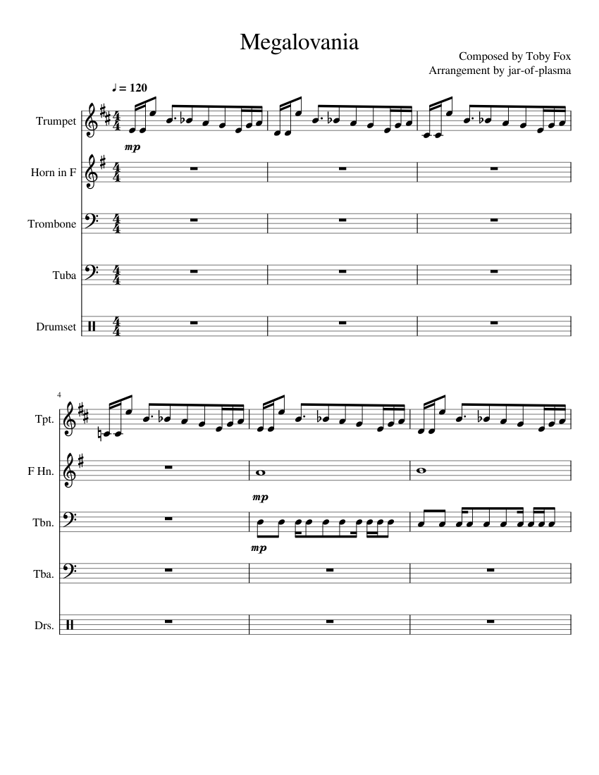 Megalovania Sheet music for Trumpet, French Horn, Trombone, Tuba | Download free in PDF or MIDI ...