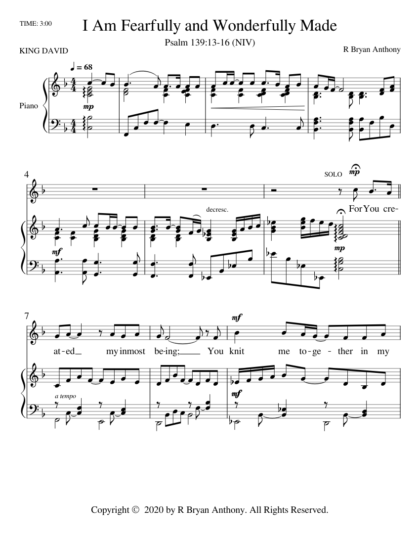 I Am Fearfully and Wonderfully Made Sheet music for Piano, Vocals ...