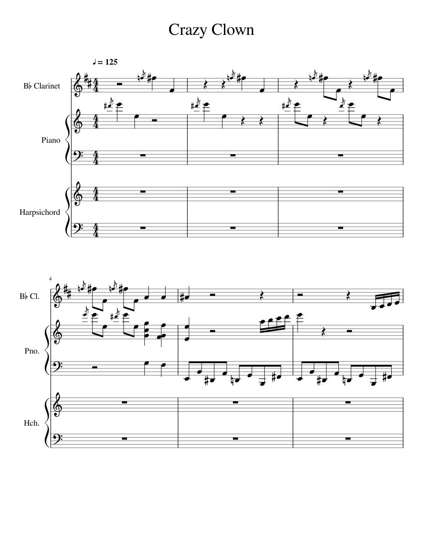 Crazy Clown [Vocaloid WIP] Sheet music for Piano, Clarinet (In B Flat ...