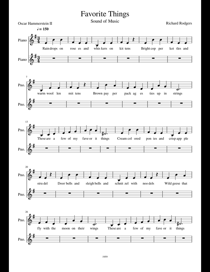 Favorite Things sheet music for Piano download free in PDF or MIDI