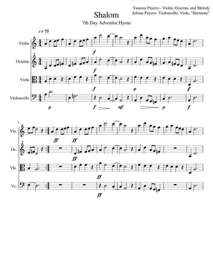Shalom Sheet music for Violin, Other Woodwinds, Viola, Cello | Download ...