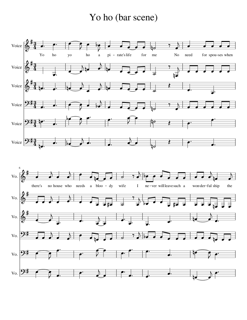 Yo ho Sheet music for Voice | Download free in PDF or MIDI | Musescore.com