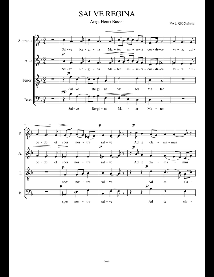 Salve Regina Gabriel FAURÉ sheet music for Flute, Piano download free in PDF or MIDI