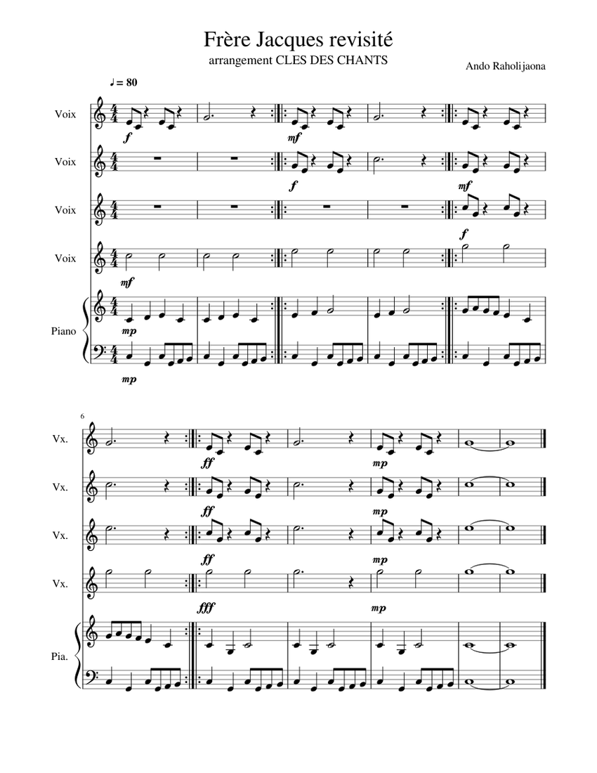 Frère Jacques revisité Sheet music for Piano, Voice | Download free in ...