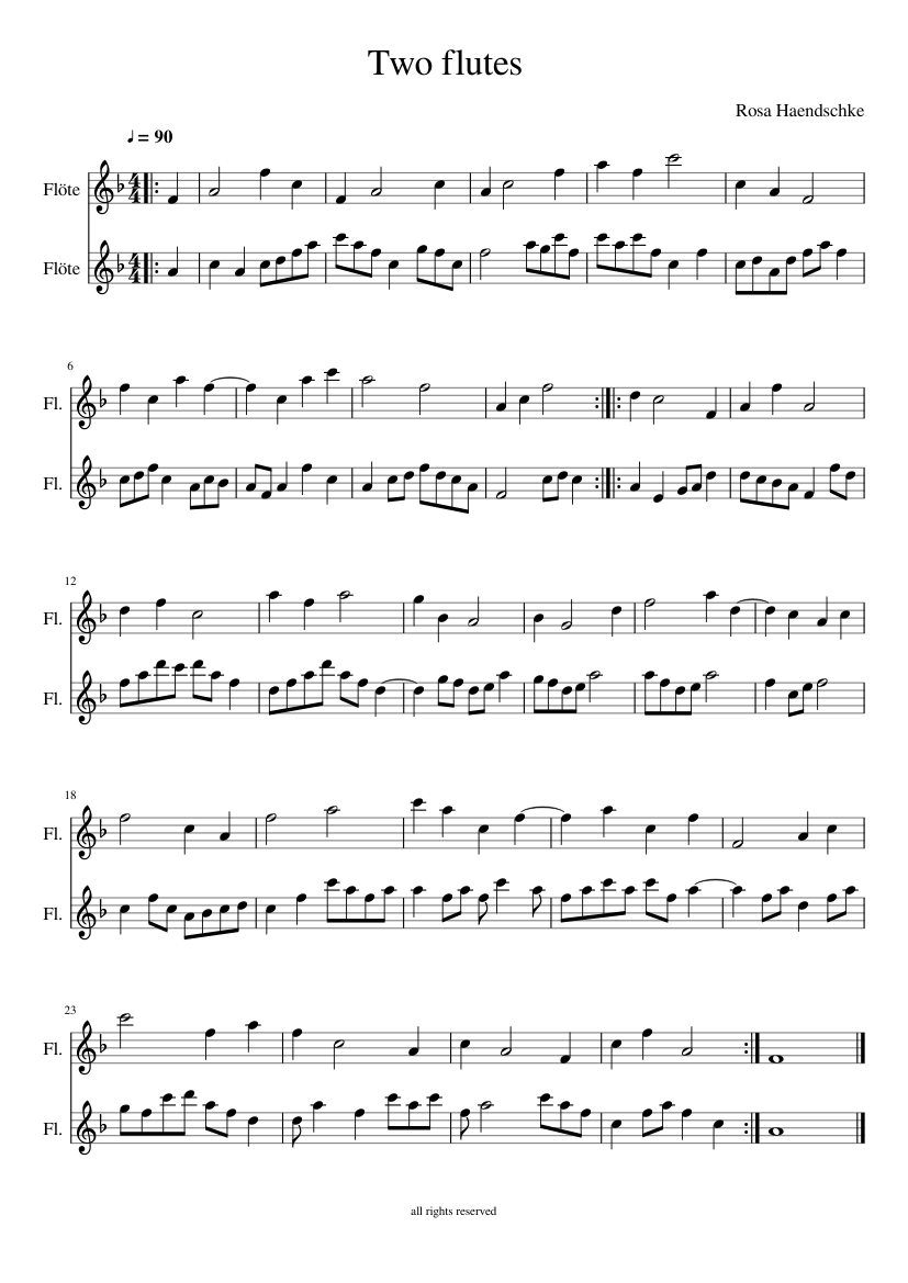 Two flutes sheet music for Flute download free in PDF or MIDI
