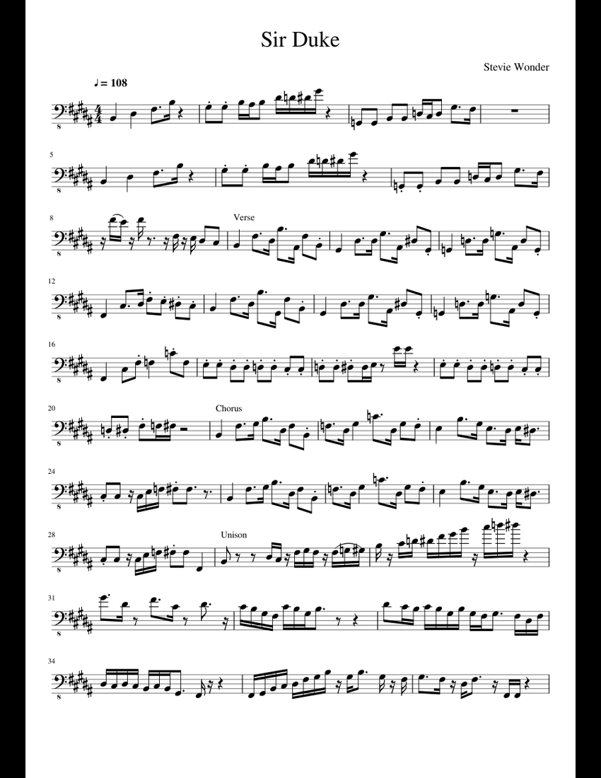 Sir Duke - Bass Guitar sheet music download free in PDF or MIDI