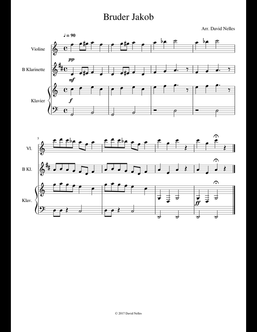 Bruder Jakob sheet music for Violin, Clarinet, Piano download free in ...