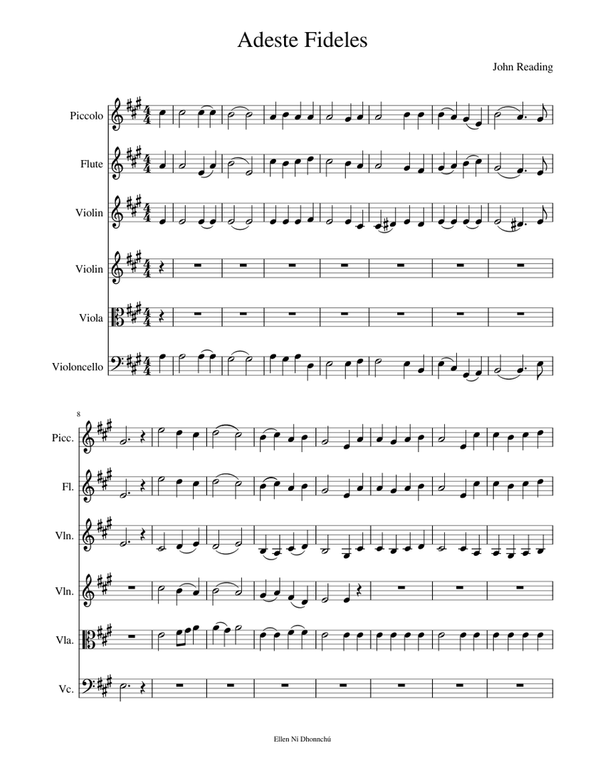 Adeste Fideles Sheet music for Violin, Flute, Cello, Viola & more instruments (Mixed Ensemble ...