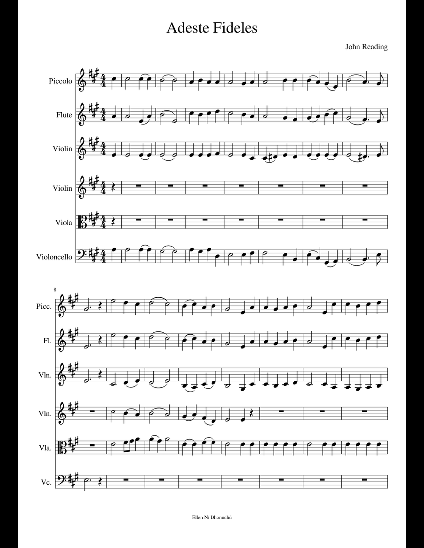 Adeste Fideles sheet music for Flute, Violin, Piccolo, Viola download free in PDF or MIDI