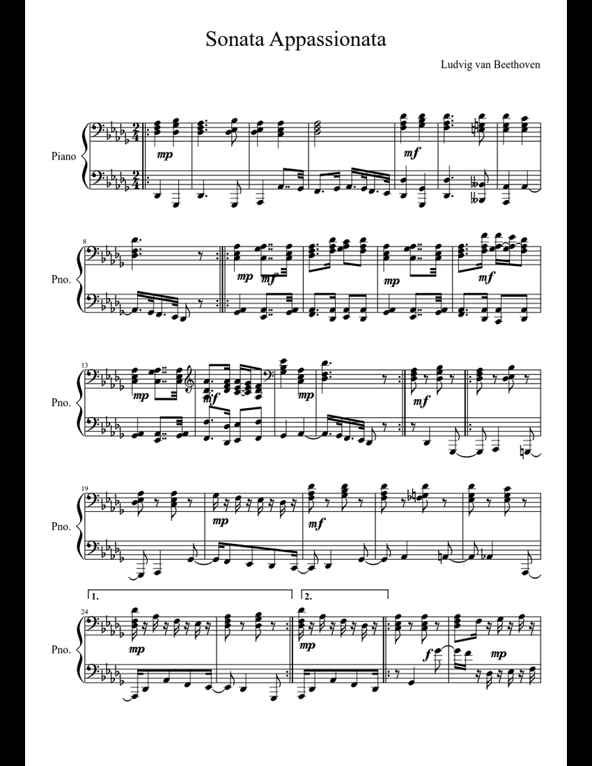 Sonata Appassionata sheet music download free in PDF or MIDI