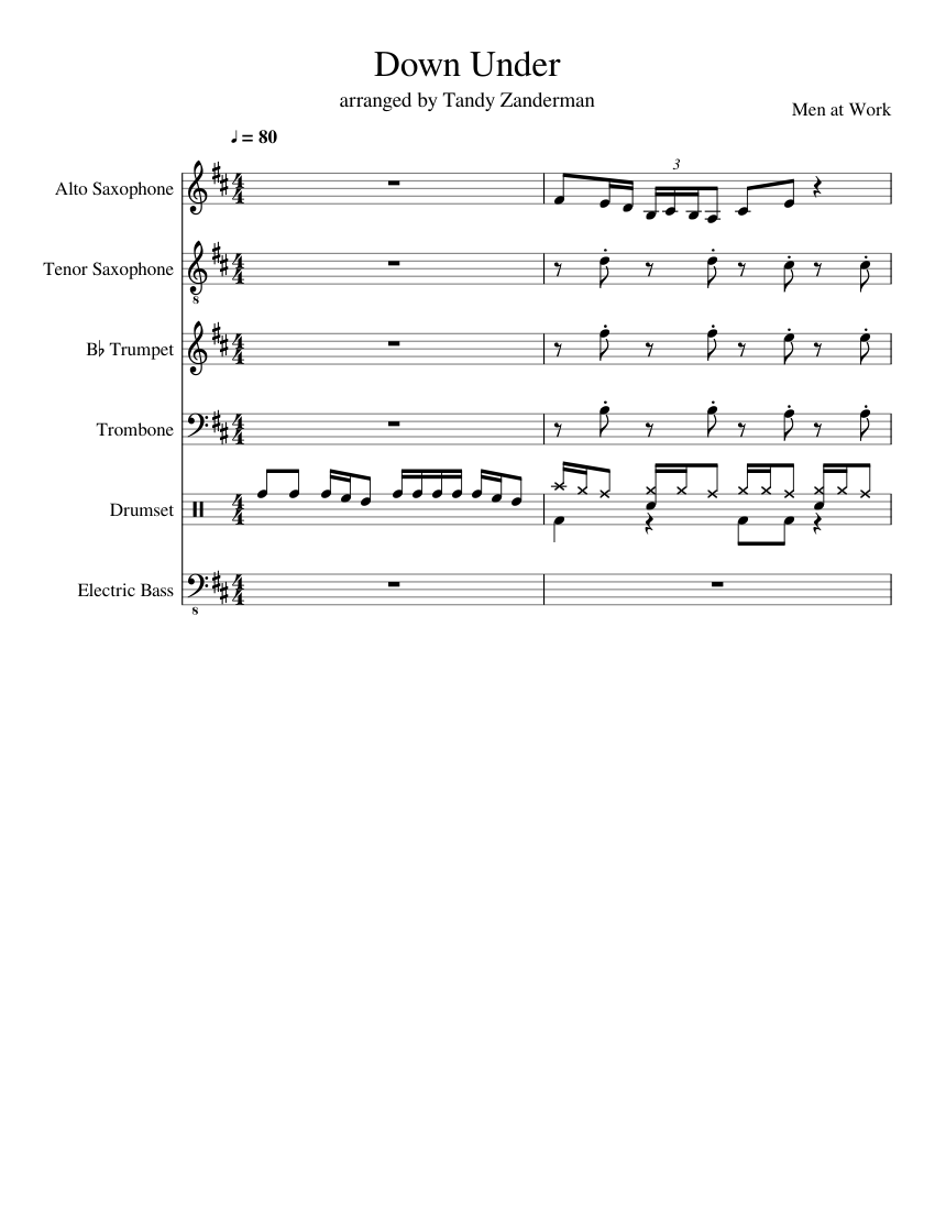 Down Under Sheet music for Alto Saxophone, Tenor Saxophone, Trumpet ...
