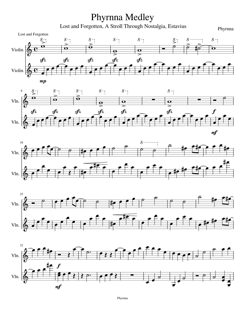 Phyrnna Medley Duet Sheet music for Violin (String Duet) | Musescore.com