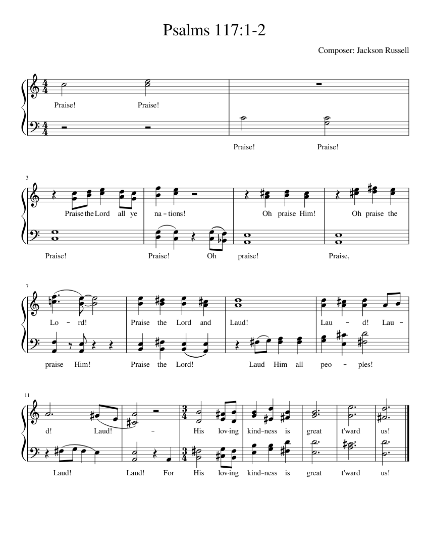 Psalms 117:1-2 Sheet music for Piano | Download free in PDF or MIDI ...