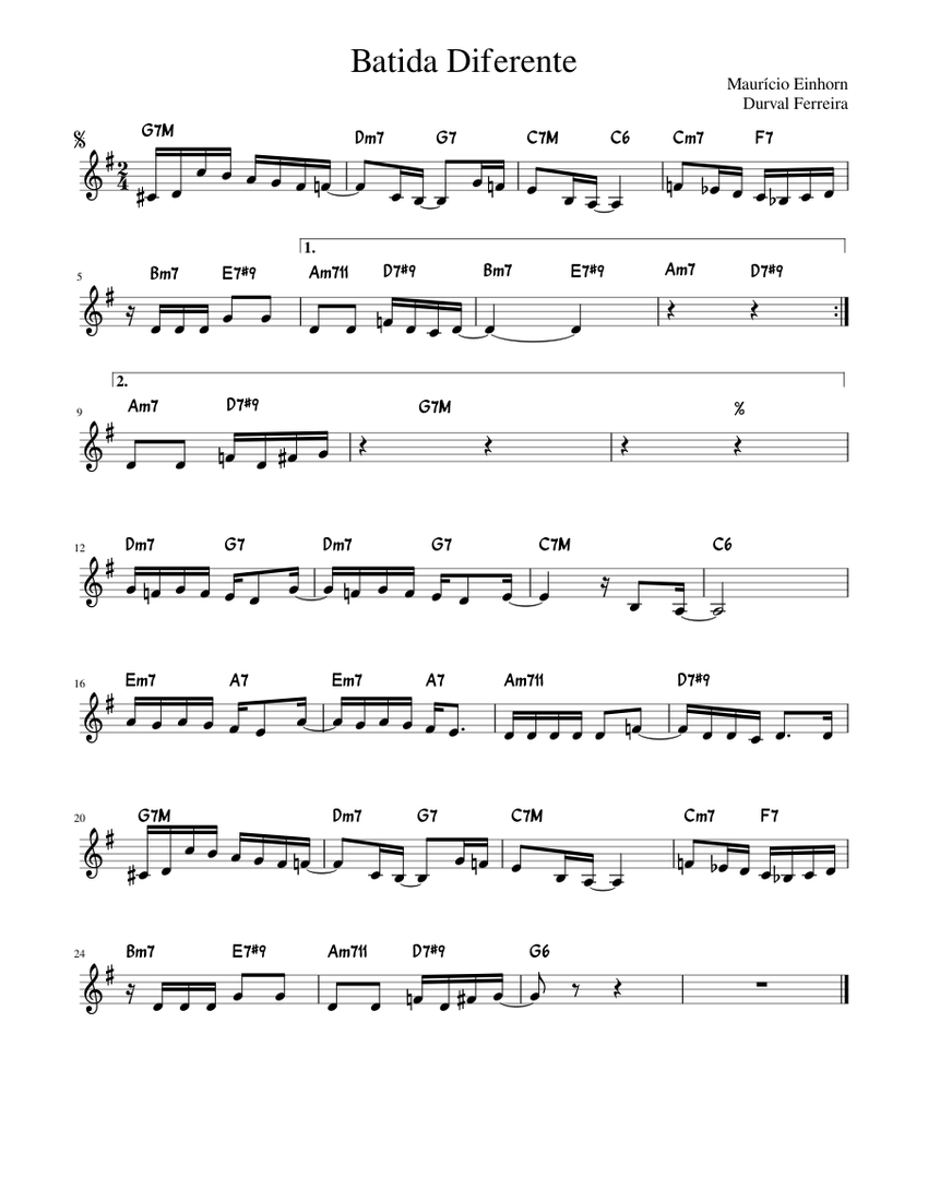 Batida Diferente Sheet music for Piano | Download free in PDF or MIDI | Musescore.com