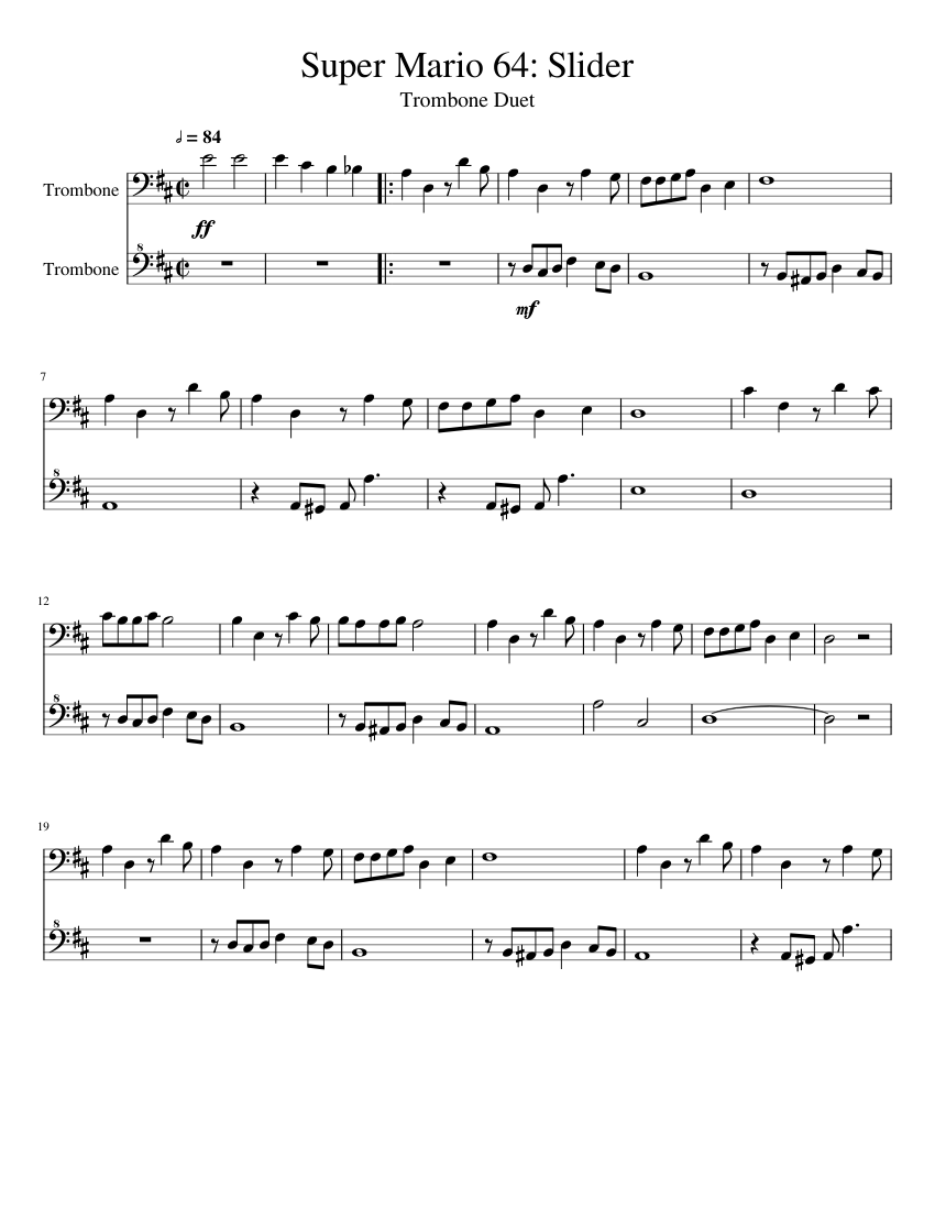 Super Mario 64: Slider - Trombone Duet sheet music for Trombone ...