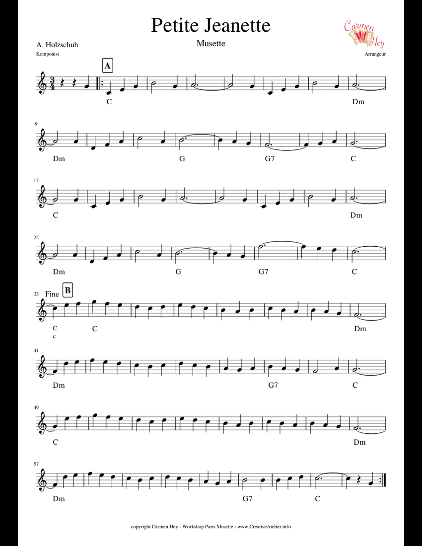 Petite Jeanette - Valse Musette sheet music for Accordion download free ...