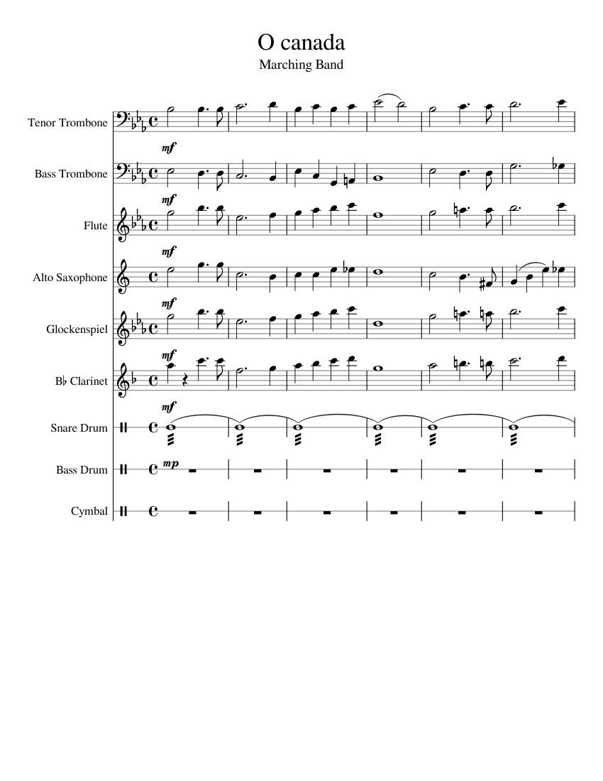 O canada Sheet music for Flute, Clarinet (In B Flat), Saxophone (Alto ...