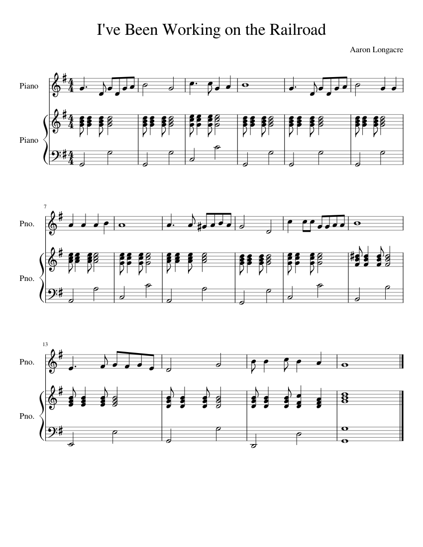 I've Been Working on the Railroad sheet music for Piano download free ...