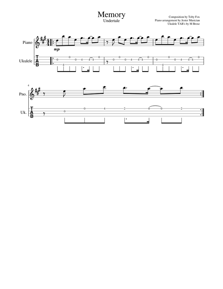 Memory Undertale Sheet music for Piano, Ukulele (Mixed Duet ...