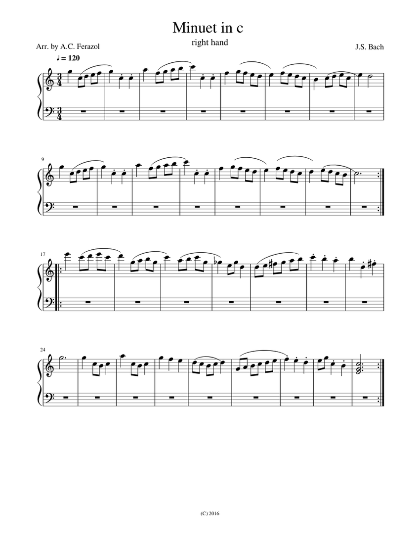 Minuet in c right hand Sheet music for Piano (Solo) | Musescore.com