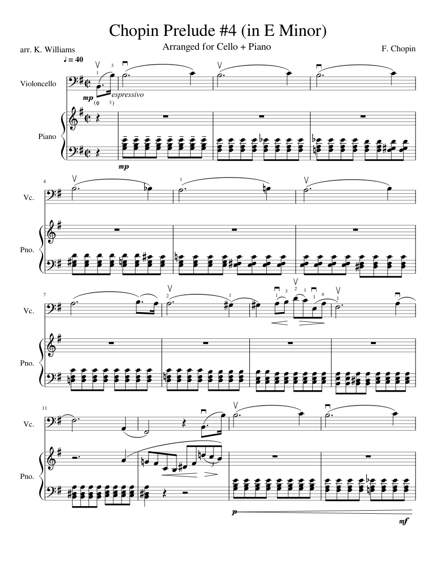 Chopin Prelude 4 in E Minor Cello Pno Sheet music for Piano, Cello ...